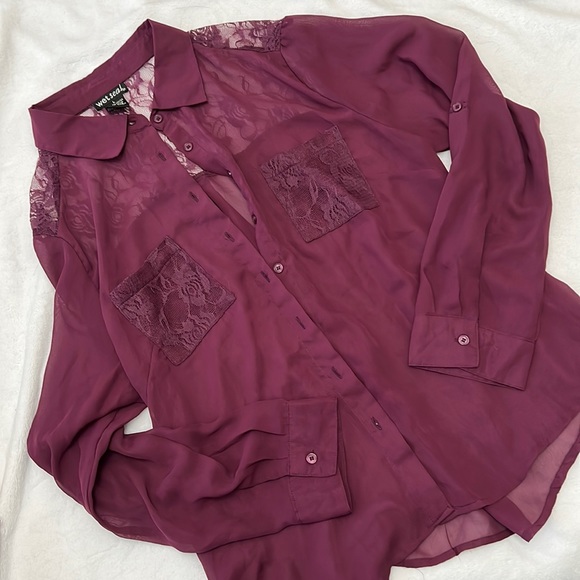 Wet Seal | Tops | Wet Seal Sheer Lace Button Up | Poshmark